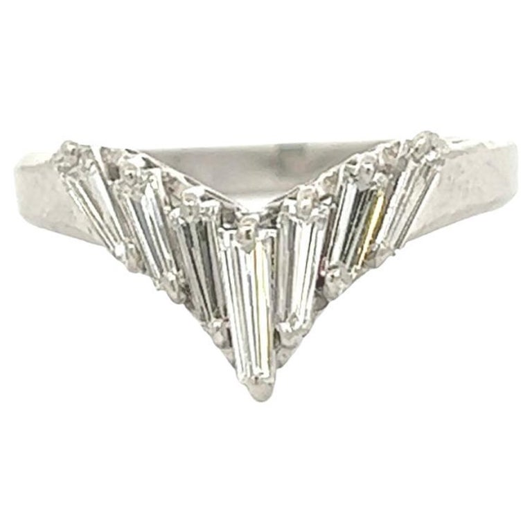 Vintage Tapered Baguette Diamond Platinum Chevron Band at 1stDibs