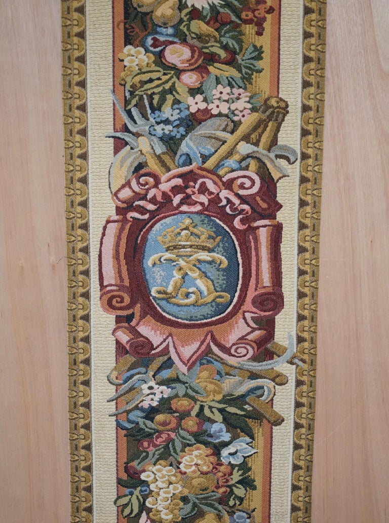 Vintage Tapestry Wall Hanging with Extending Rail, Embroidered Armorial ...