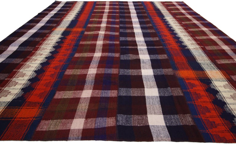 Vintage Plaid Kilim Area Rug with Timeless Tartan Charm and Luxury ...