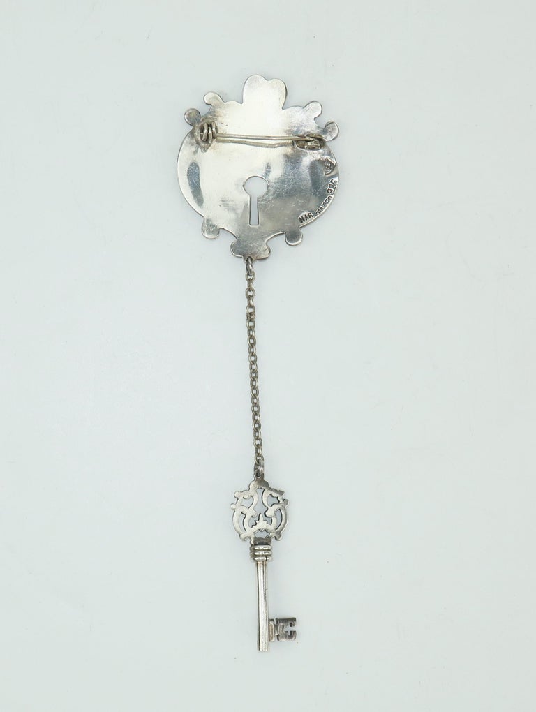 Vintage Taxco Mexican Sterling Silver Lock and Key Brooch at 1stDibs