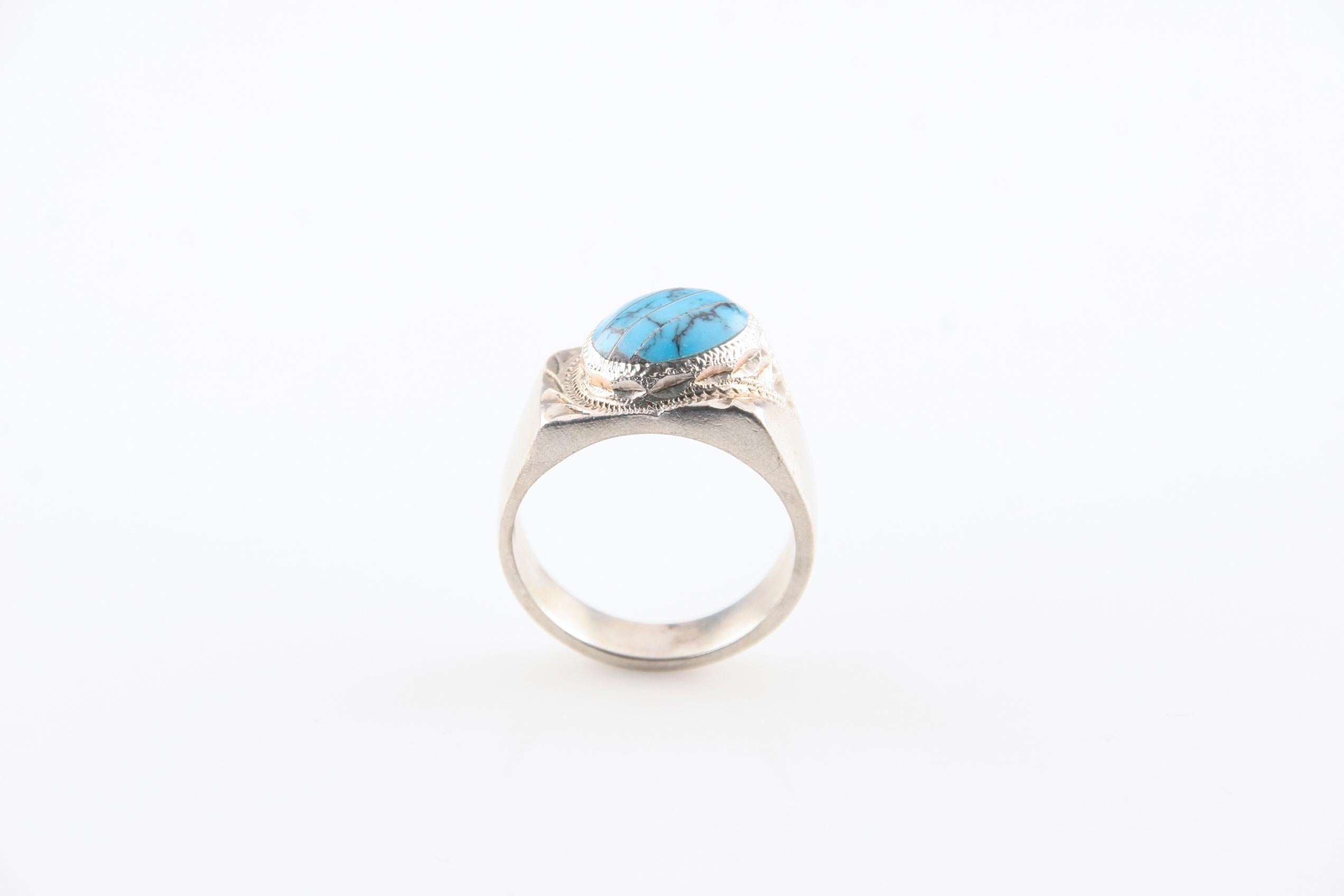 Vintage Taxco Mexico Sterling Silver Turquoise Ring, Size 12 For Sale ...