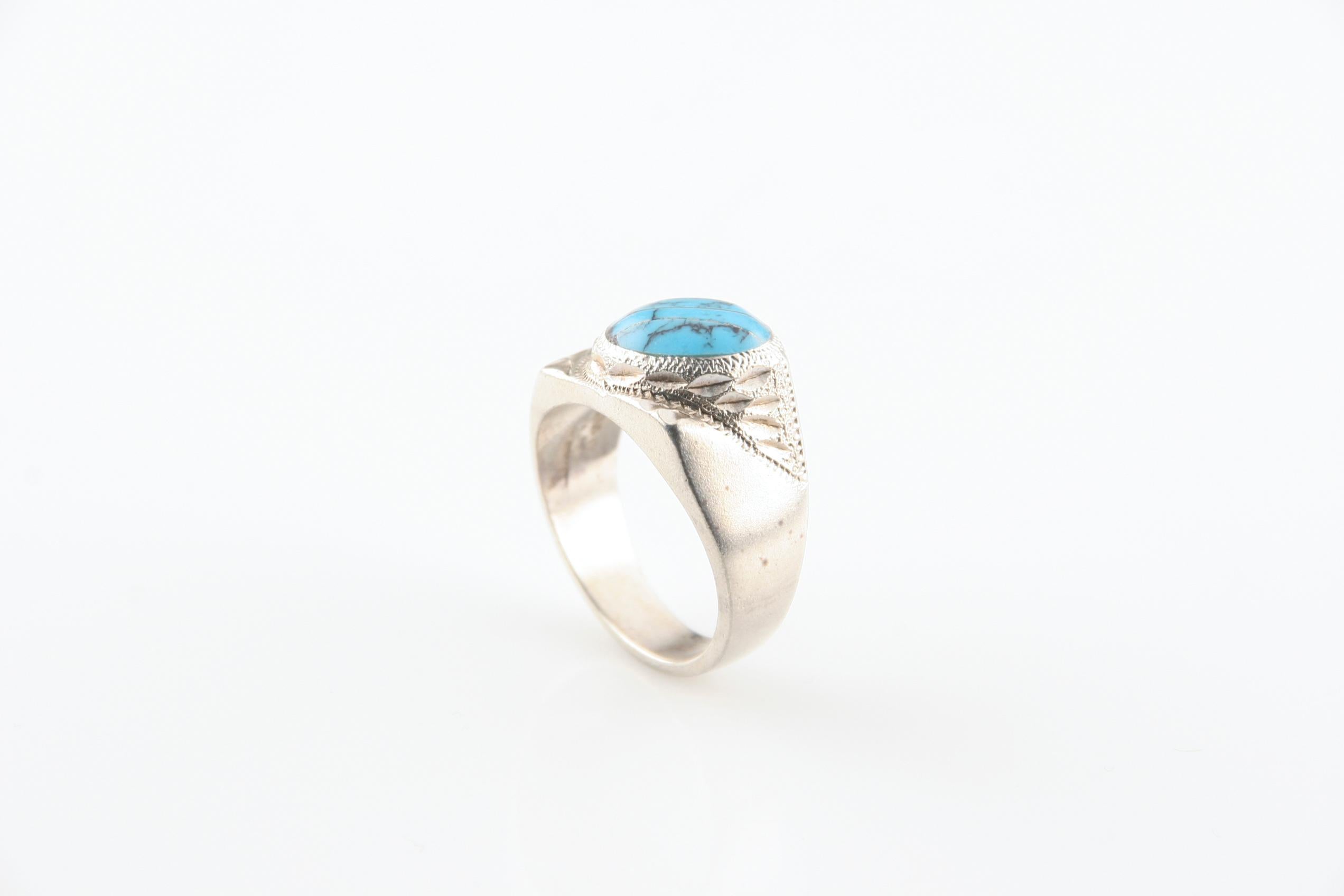 Vintage Taxco Mexico Sterling Silver Turquoise Ring, Size 12 For Sale ...
