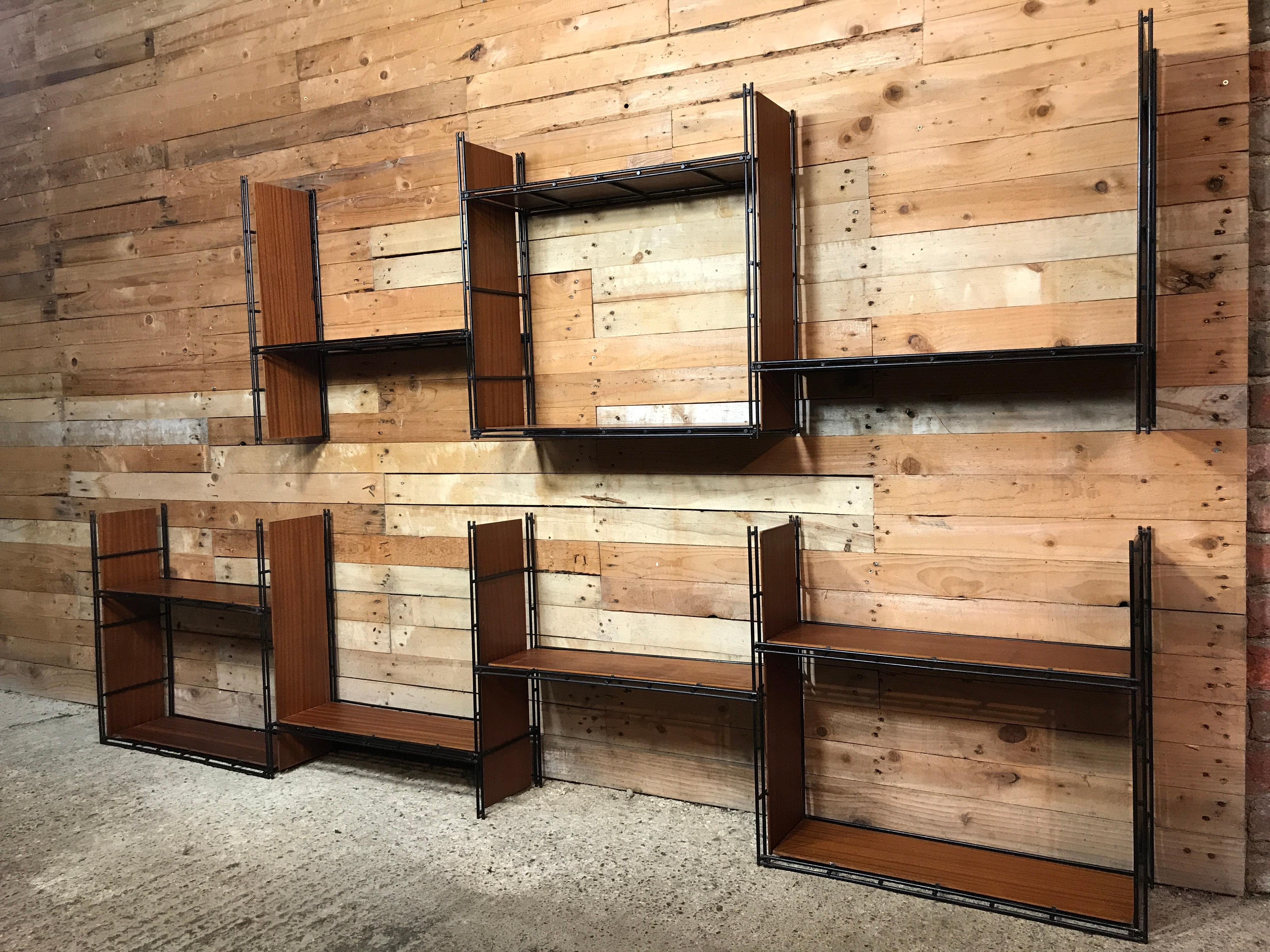 Vintage Teak and Metal Multistrux Iron Modular Shelving Unit or Library ...