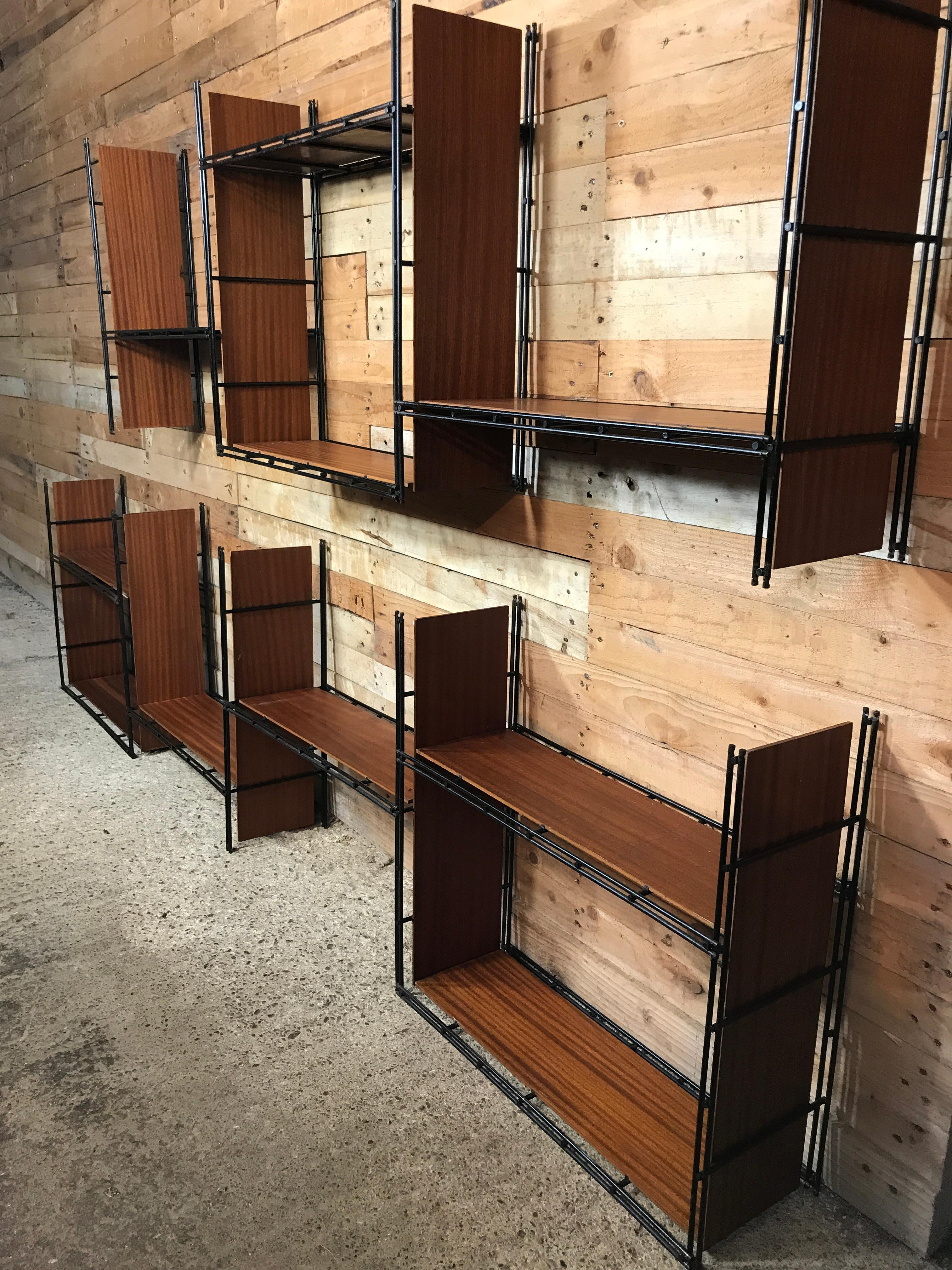 Vintage Teak and Metal Multistrux Iron Modular Shelving Unit or Library ...