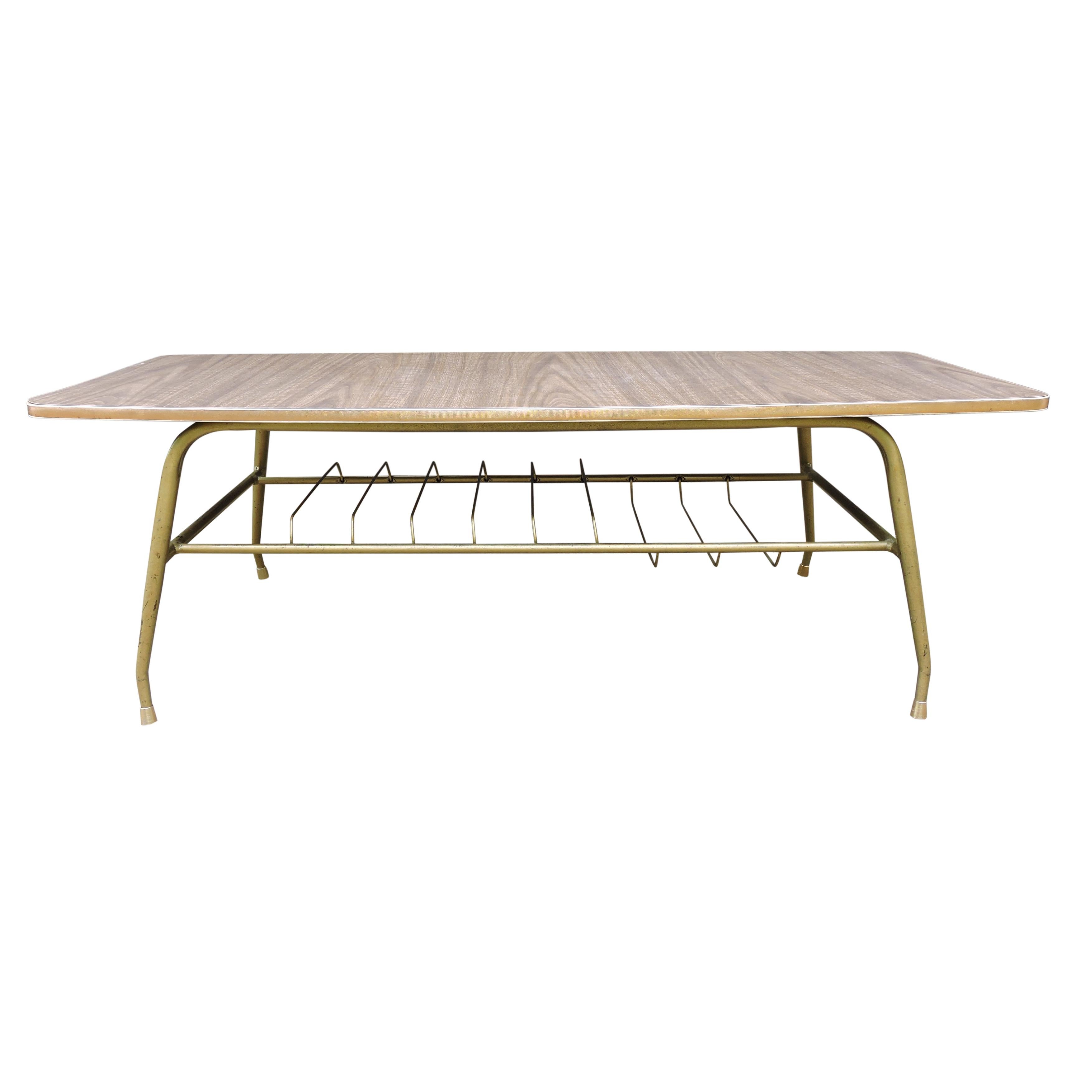 Vintage Teak Formica and Metal Coffee Table with Magazine Rack, 1960s ...