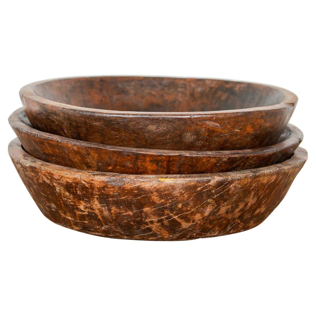 Vintage Hand-Painted Mexican Batea Wooden Tole Bowls For Sale at 1stDibs