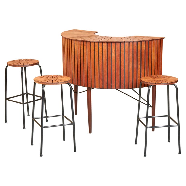 Vintage Teak Home Bar and Stools by Sika Møbler, Denmark, 1960s For ...