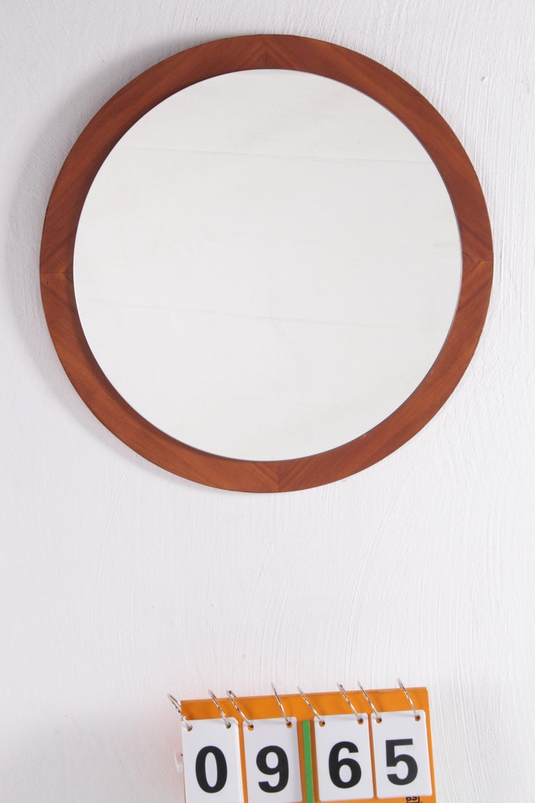 Vintage Teak Round Wall Mirror, 1960s at 1stDibs