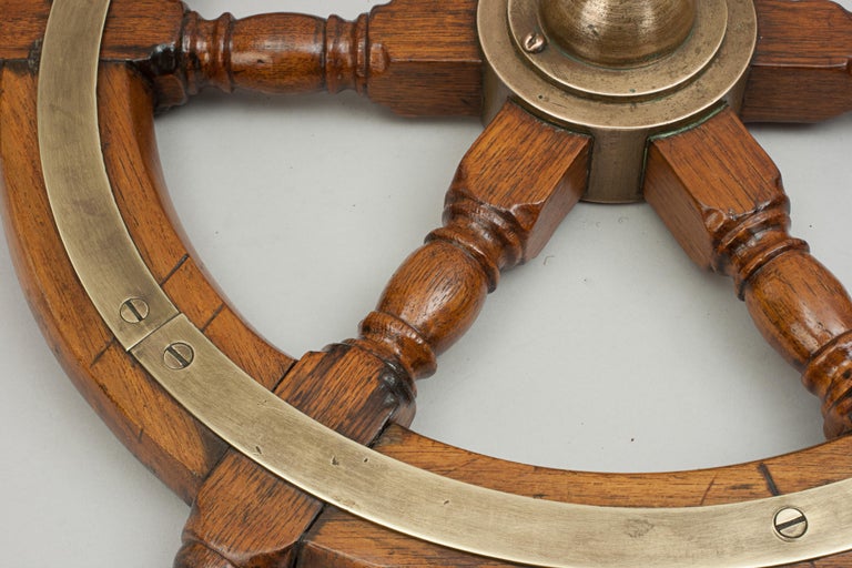 Vintage Teak Ships Wheel, 6 Spoke Helm Wheel, Teak and Brass at 1stDibs