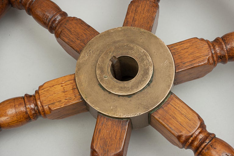 Vintage Teak Ships Wheel, 6 Spoke Helm Wheel, Teak and Brass at 1stDibs