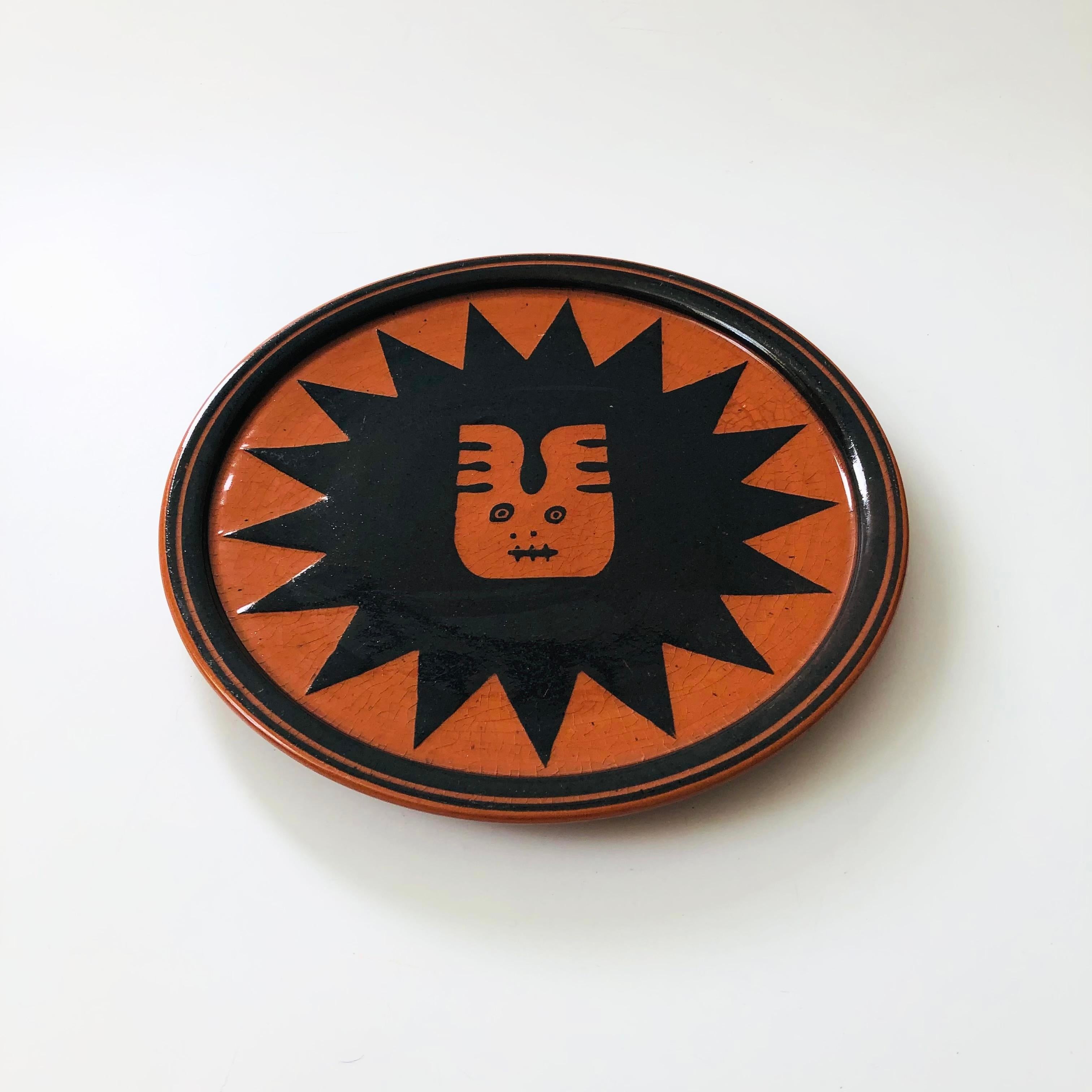 Vintage Terra Cotta Lion Studio Pottery Plate For Sale at 1stDibs