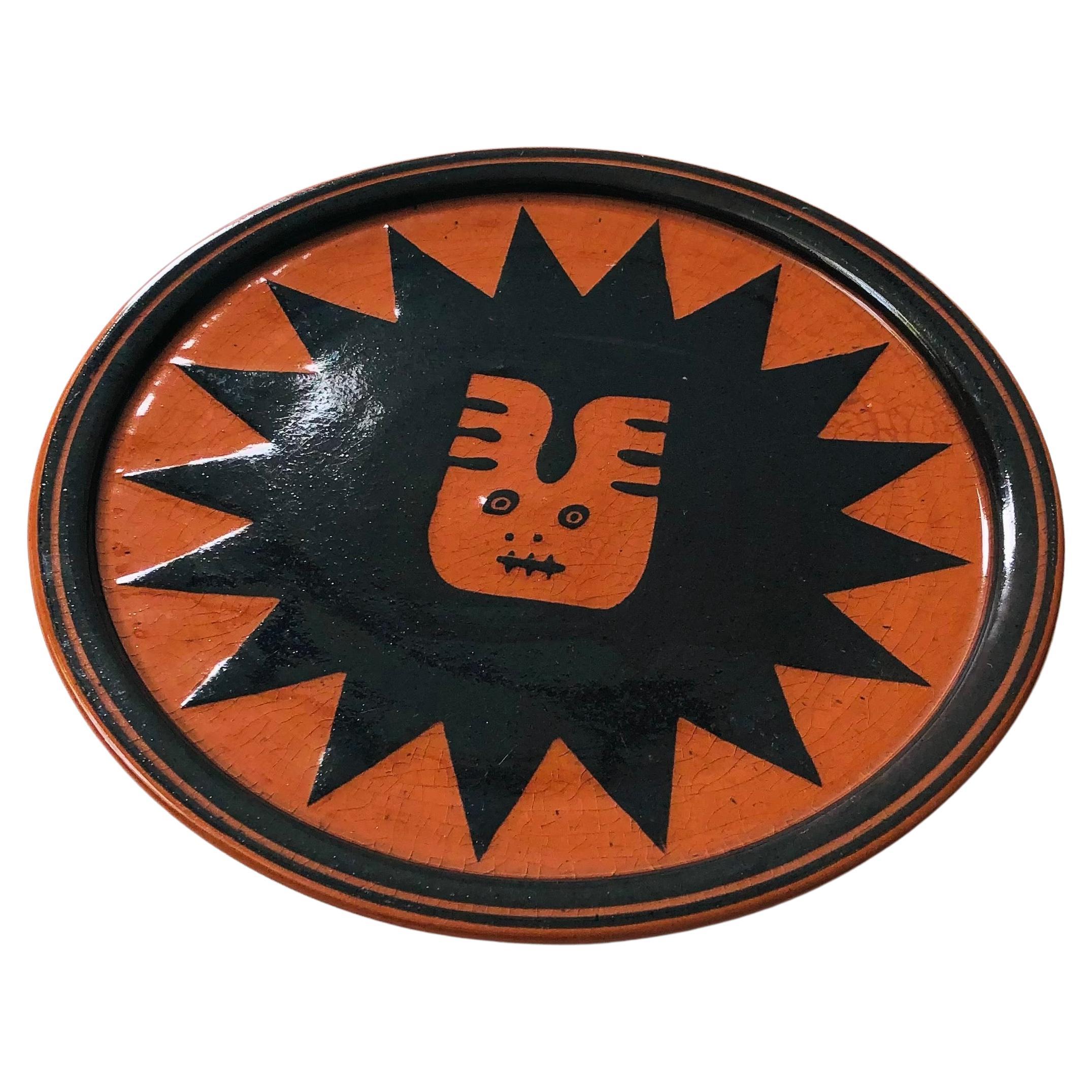 Vintage Terra Cotta Lion Studio Pottery Plate For Sale at 1stDibs