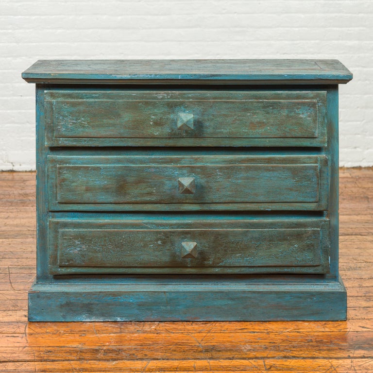 Vintage Thai 1950s Clothing Chest with Teal Seafoam Patina and Three ...