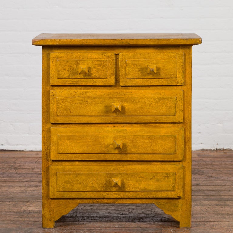 Vintage Thai Side Chest with Mustard Glaze, Five Drawers and Distressed ...