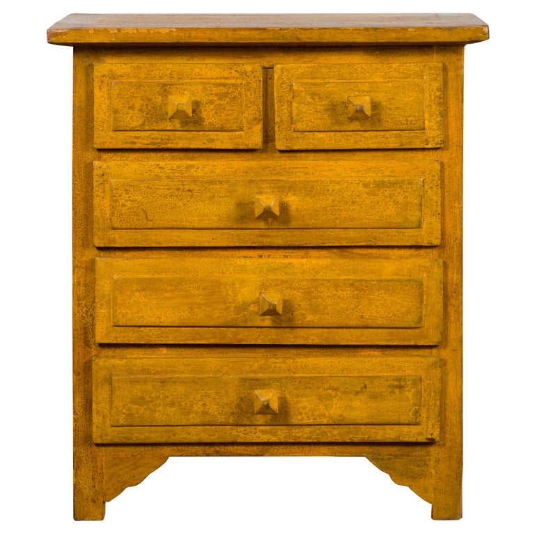 Vintage Thai Side Chest with Mustard Glaze, Five Drawers and Distressed ...