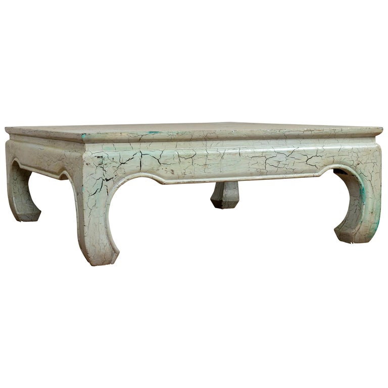 Vintage Thai Teak Coffee Table with Mint Green Distressed Finish and ...
