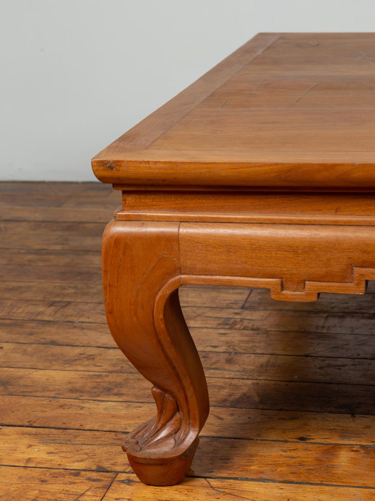 Vintage Thai Teak Coffee Table with Waisted Top, Carved Apron and ...