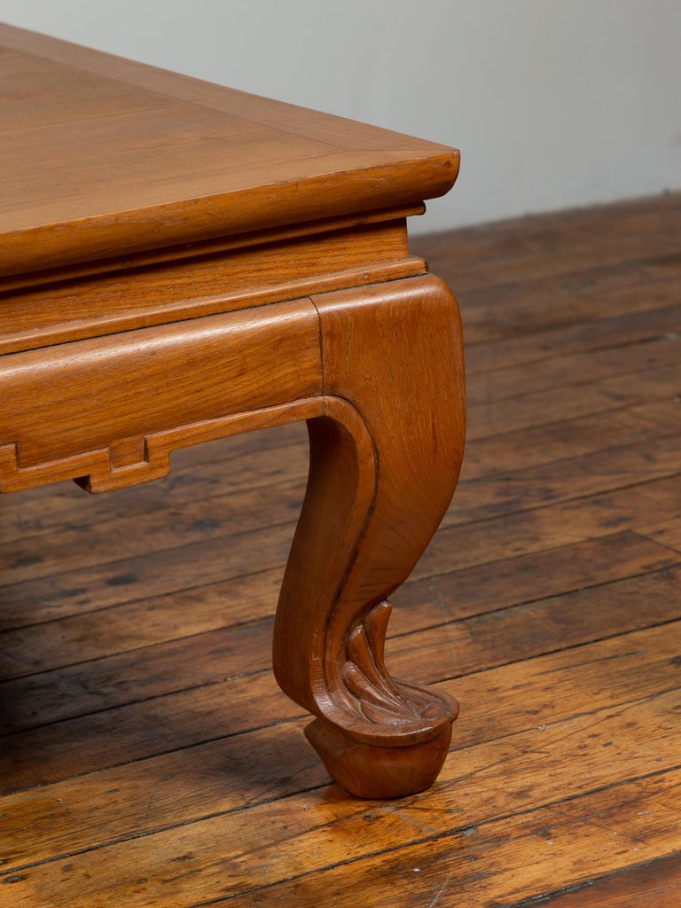 Vintage Thai Teak Coffee Table with Waisted Top, Carved Apron and ...