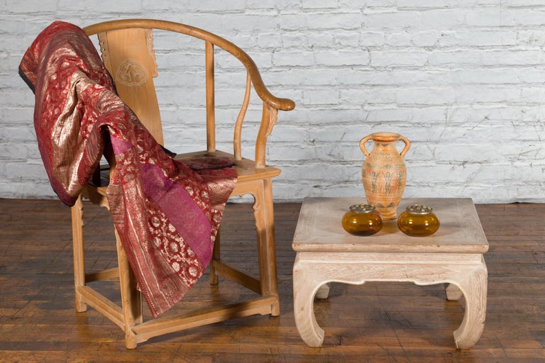 Vintage Thai Whitewashed Low Drinks Table with Carved Apron and Chow ...