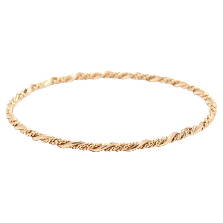 Vintage Thin Gold Solid Twist Bangle Bracelet, 14K Yellow Gold at 1stDibs