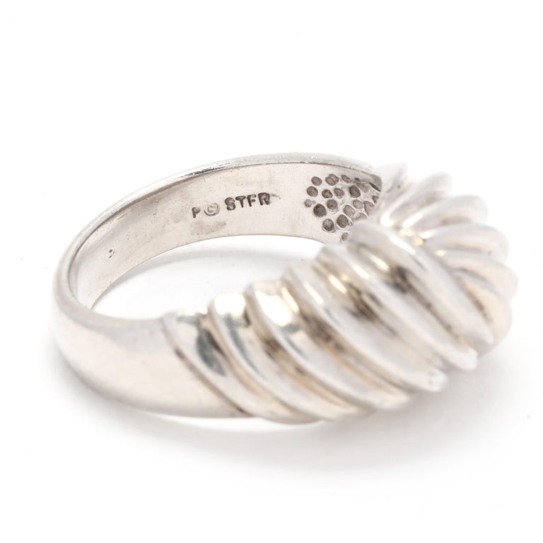 Vintage Thin Ridged Dome Ring, Sterling Silver, Ring, Carved Dome For ...