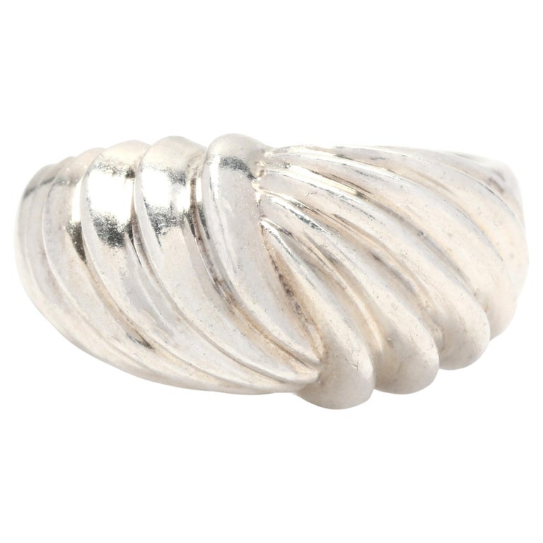 Vintage Thin Ridged Dome Ring, Sterling Silver, Ring, Carved Dome For ...