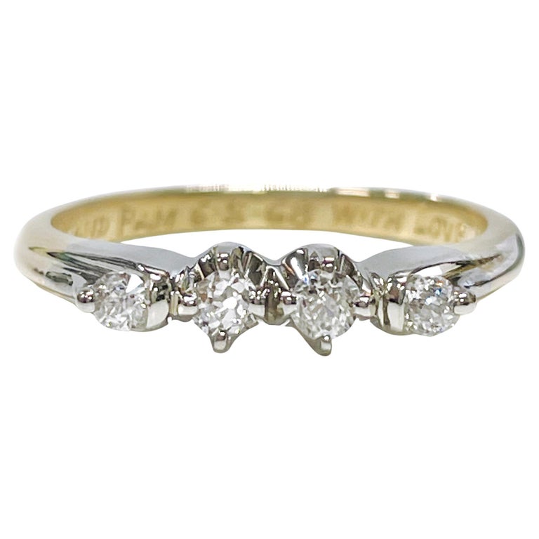 Vintage Thin Yellow Gold Four Diamond Ring For Sale at 1stDibs