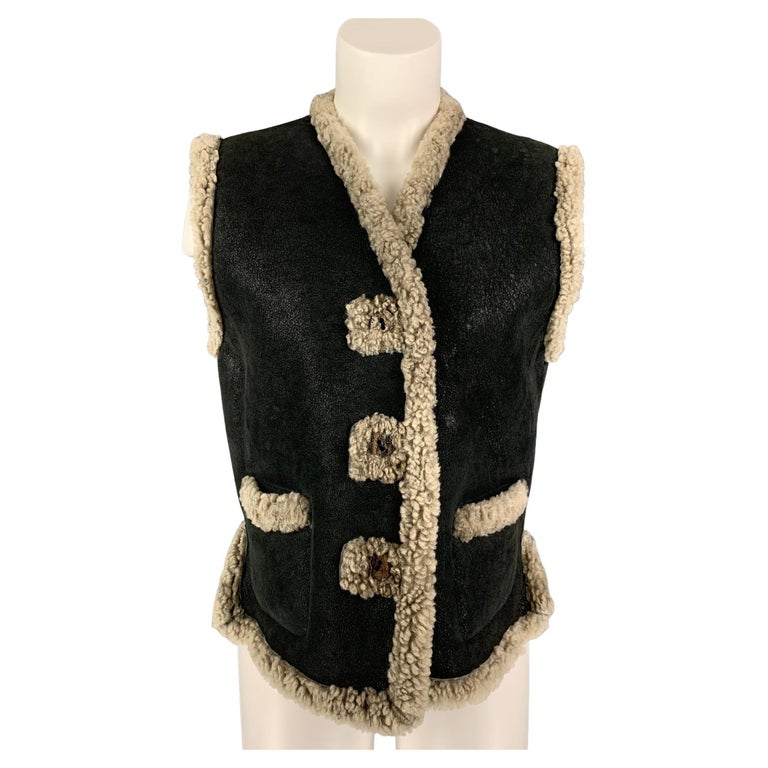 Vintage THOMAS BURBERRY Size S Black Oatmeal Shearling Vest For Sale at ...