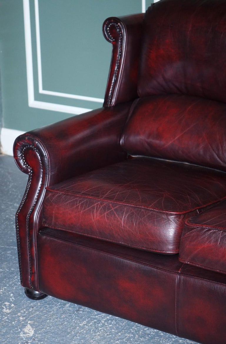 Vintage Thomas Lloyd Burgundy Leather 3 Seater Sofa For Sale at 1stDibs