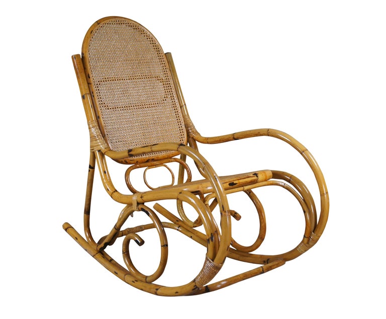 Vintage Thonet Style Large Bamboo Bentwood Cane Rattan Rocking Arm ...