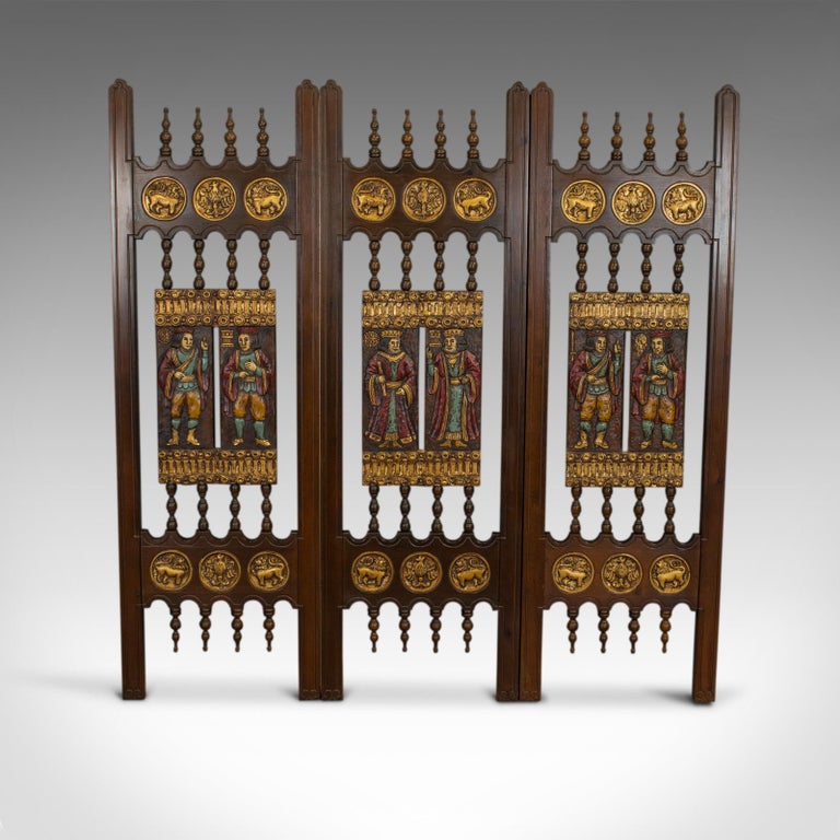 Vintage Three-Fold Screen, Painted, French, Room Divider, Medieval ...