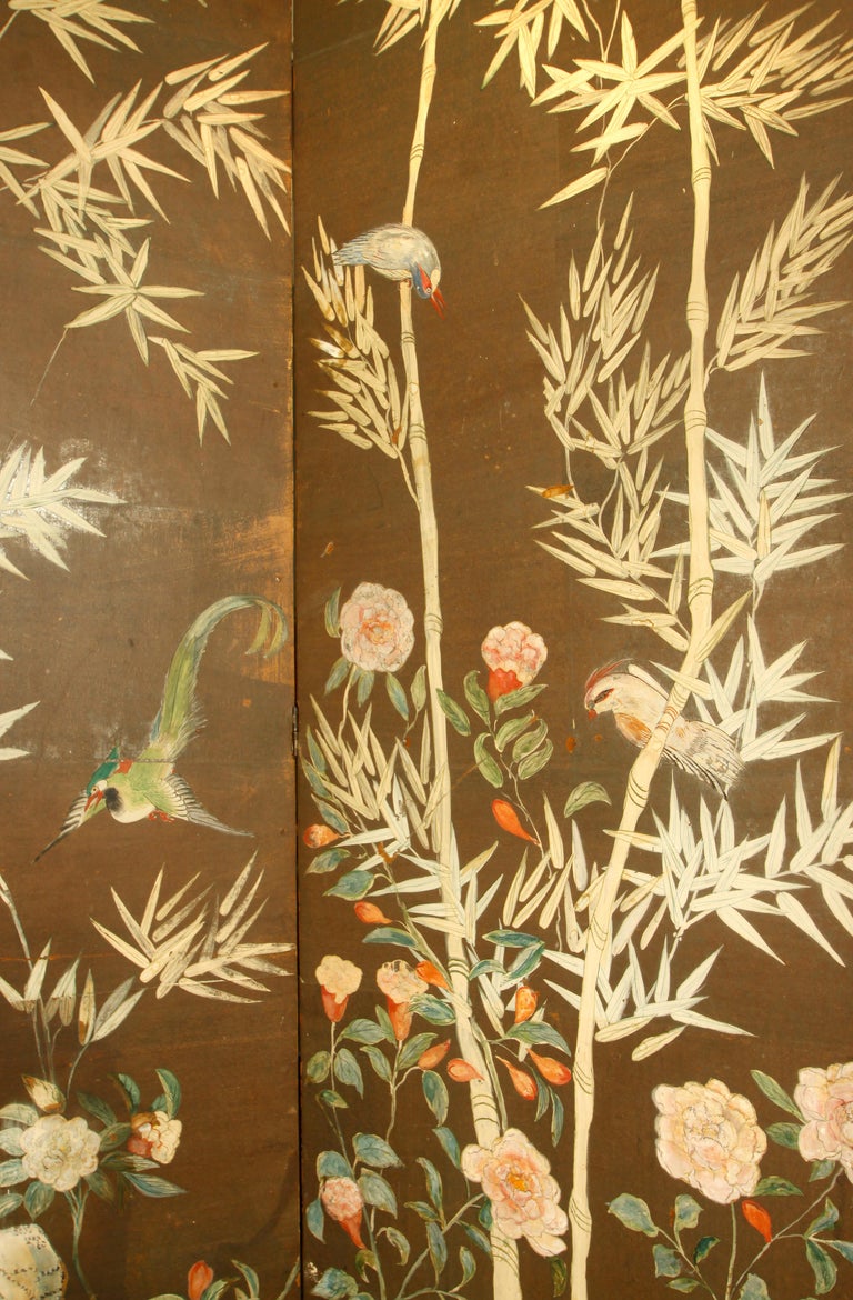 Vintage Three-Panel Hand Painted Screen at 1stDibs