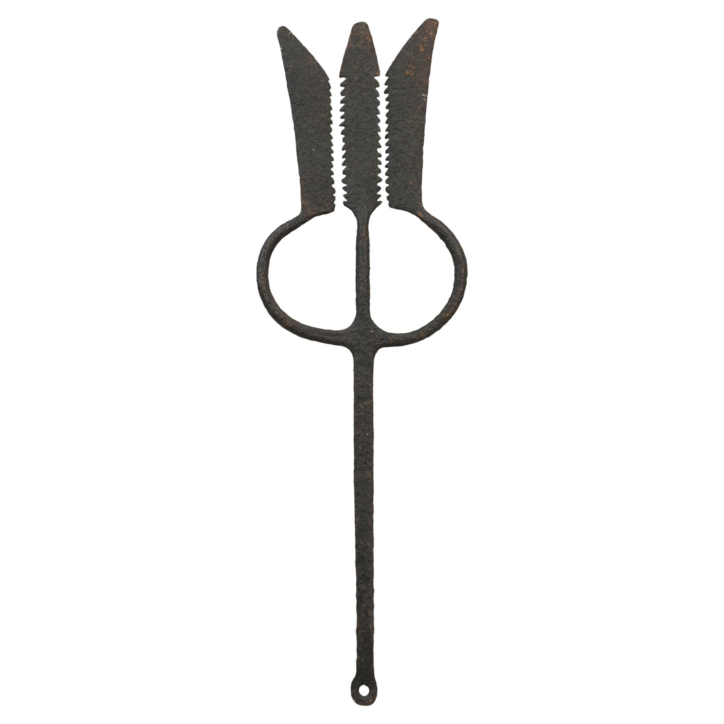 English Renaissance Style Three Pronged Iron Spear For Sale at 1stDibs