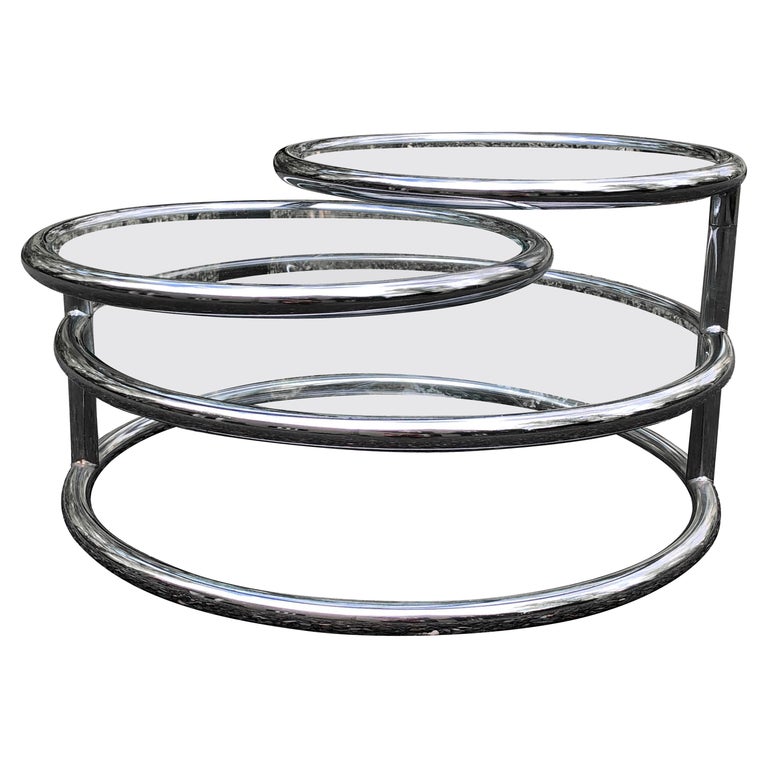 Vintage Three Tier Swivel Glass and Chrome Coffee Table at 1stDibs