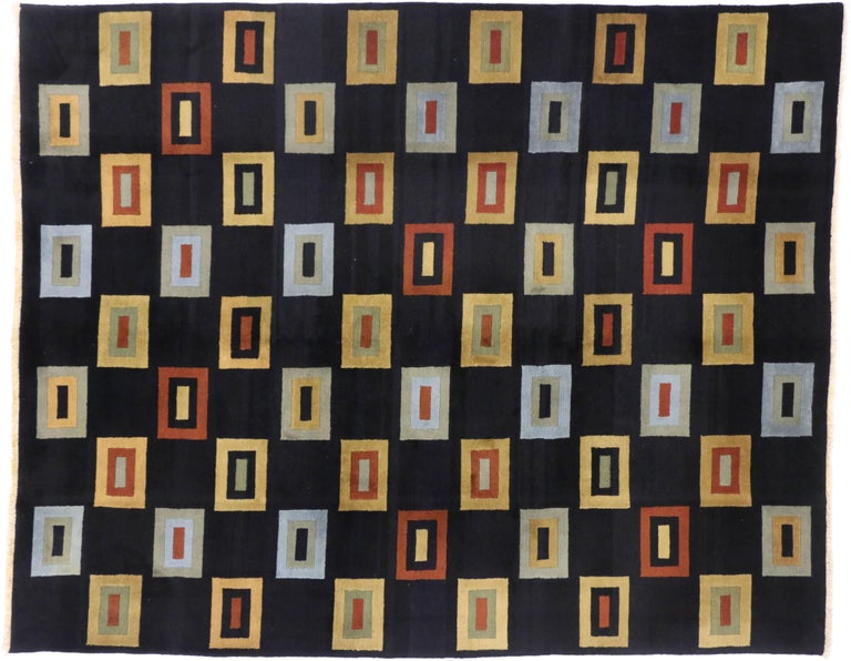 Vintage Tibetan Area Rug with Cubist Post-Modern Douglas Coupland Style ...