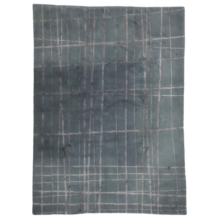 Vintage Tibetan Contemporary Rug with Abstract Expressionism Line Art ...