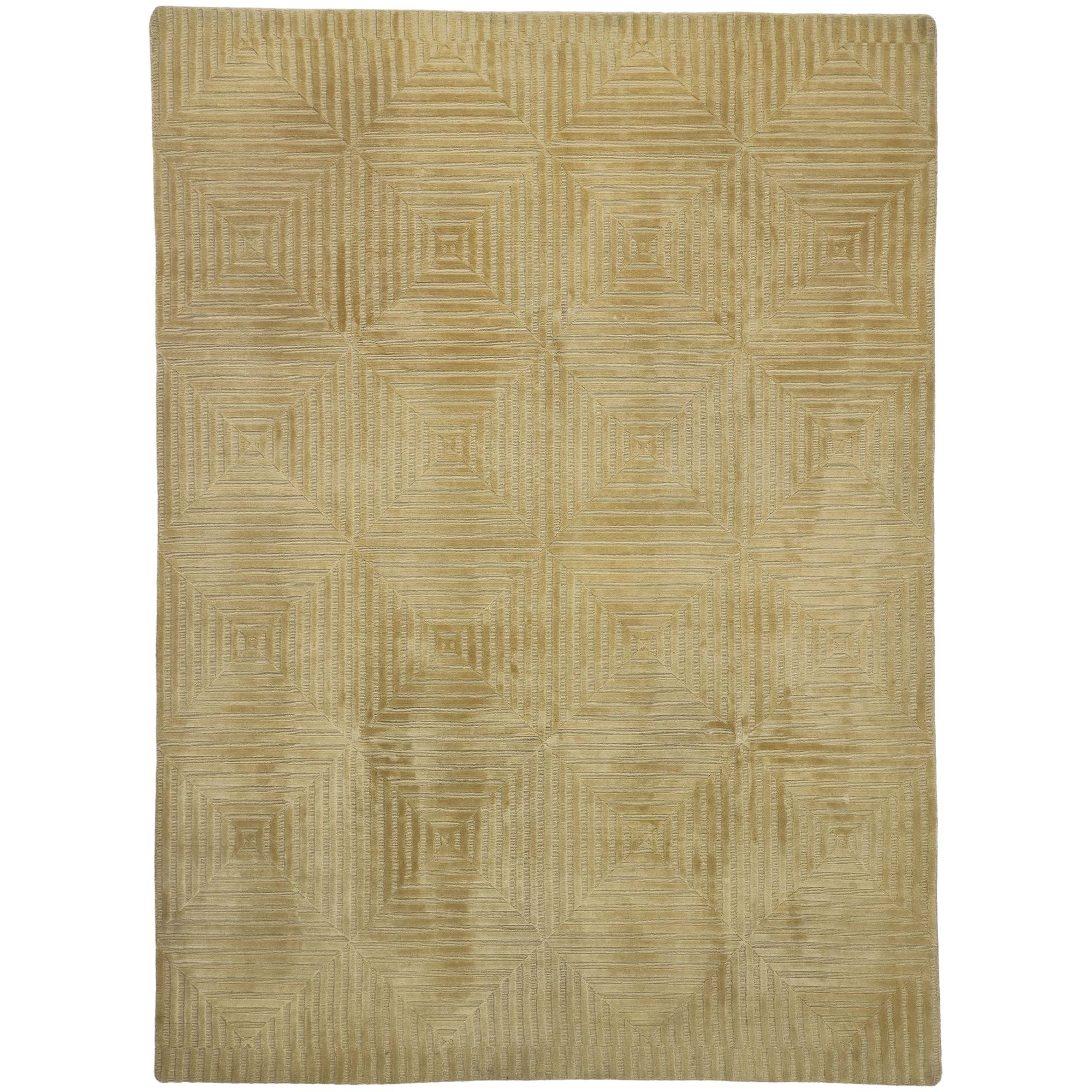 Vintage Tibetan Greek Key Textured Rug with Mid-Century Modern Style ...