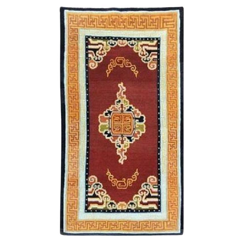 Vintage Polychrome Tibetan Meditation Checkerboard Rug For Sale at 1stDibs