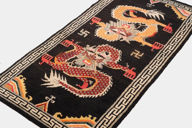 Vintage Tibetan Rug with Two Dragons For Sale at 1stDibs