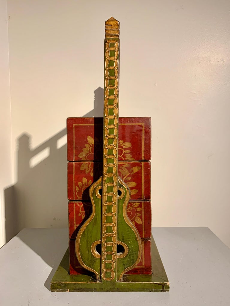 Vintage Tibetan Style Dragon Stacking Picnic Box, Painted Wood, 1990's ...