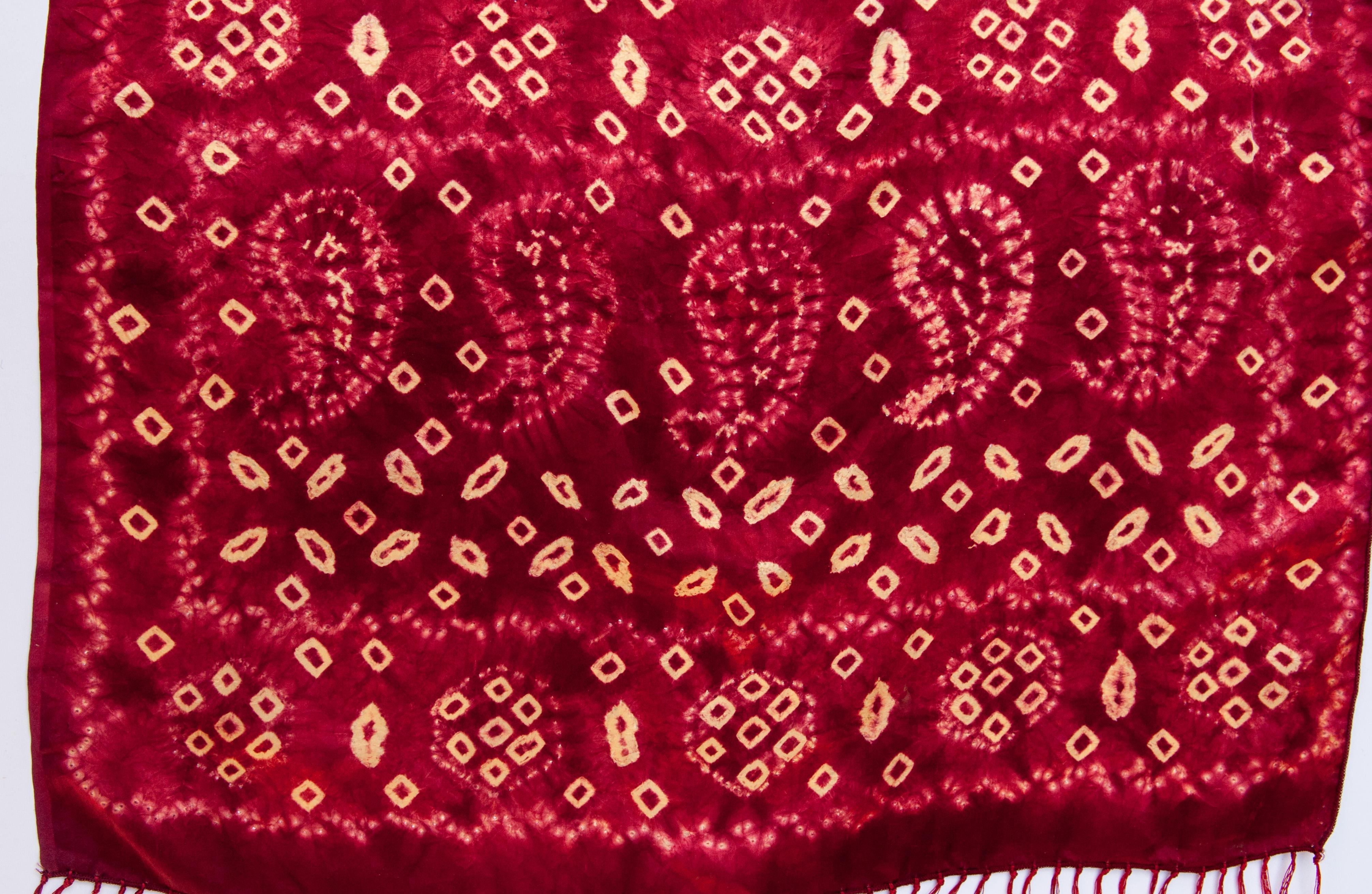 Vintage Tie Dyed Plangi and Tritik Silk Shawl from Sumatra, Mid-20th ...