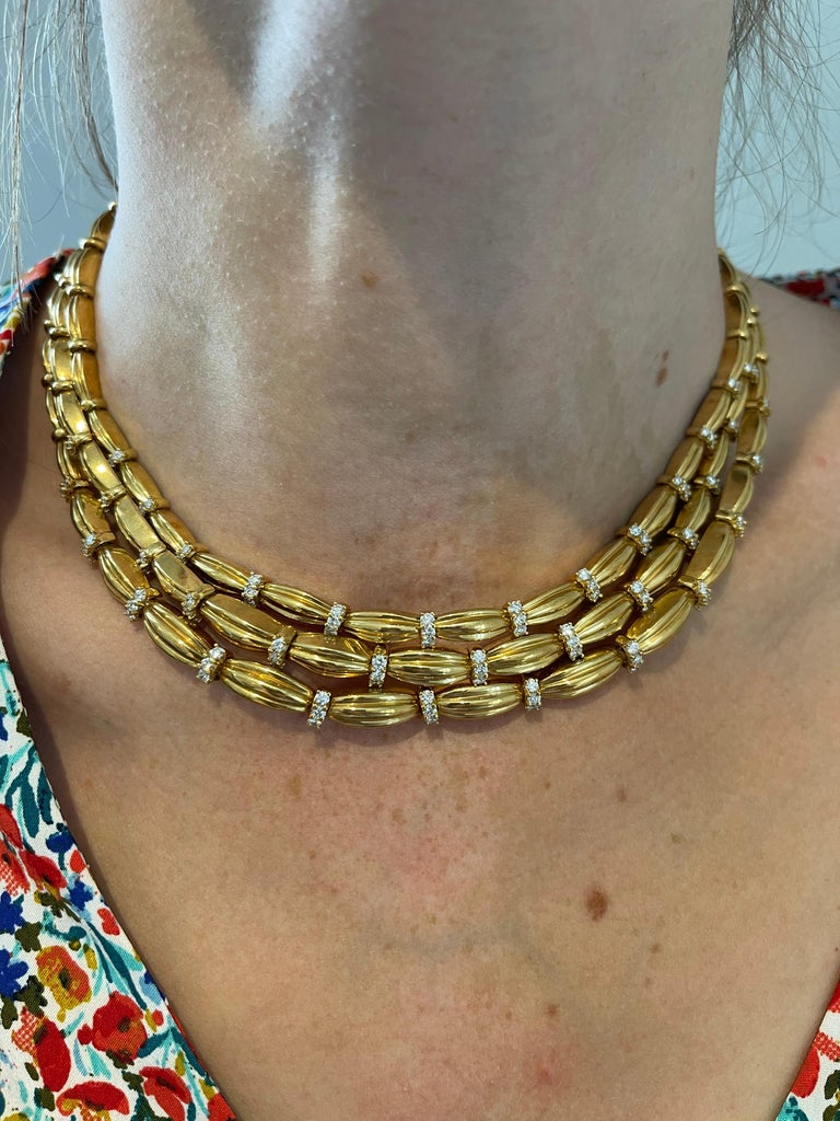 Vintage Tiffany and Co. 18 Karat Yellow Gold and Diamond Three Row ...