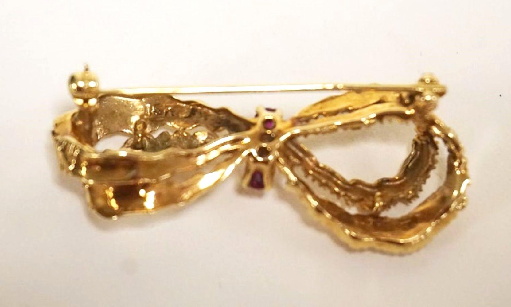 Vintage Tiffany and Co. Eighteen Karat Yellow Gold Ruby Ribbon Bow ...