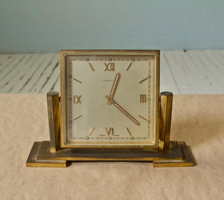 Vintage Tiffany and Co. Square Brass Desk Clock, 1970s For Sale at 1stDibs