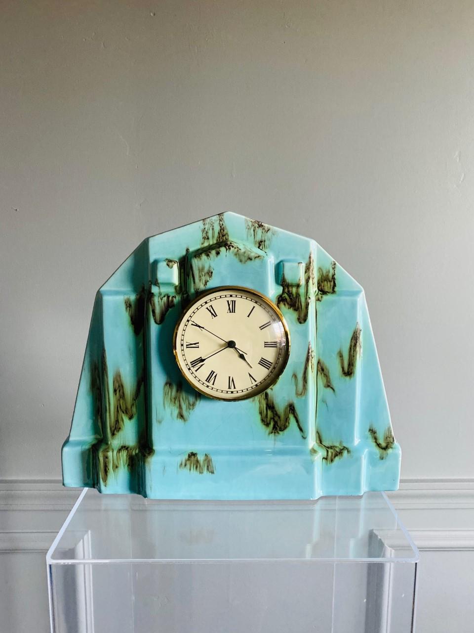 Vintage Tiffany Blue Art Deco Ceramic Mantel Clock at 1stDibs | tiffany ...