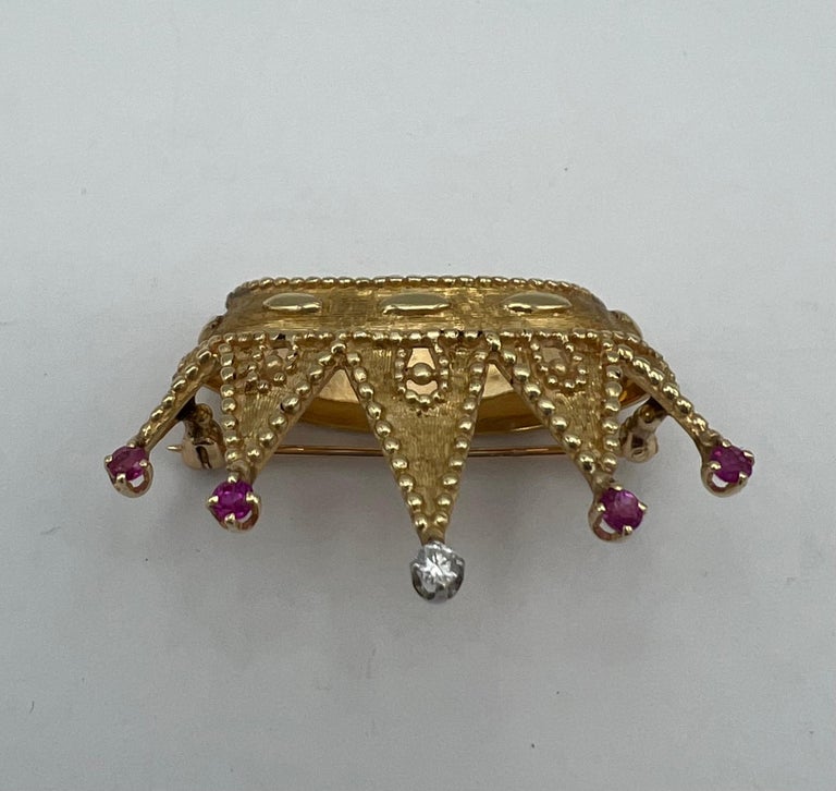 Vintage Tiffany and Co. 14k Gold, Diamond and Ruby Crown Brooch For ...
