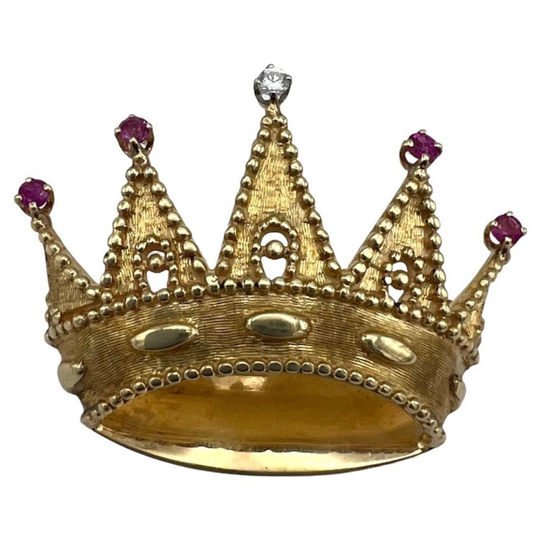 Vintage Tiffany and Co. 14k Gold, Diamond and Ruby Crown Brooch For ...