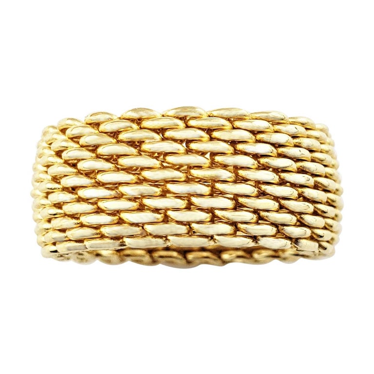 Vintage Tiffany and Co. 18 Karat Yellow Gold Mesh Band Ring at 1stDibs ...