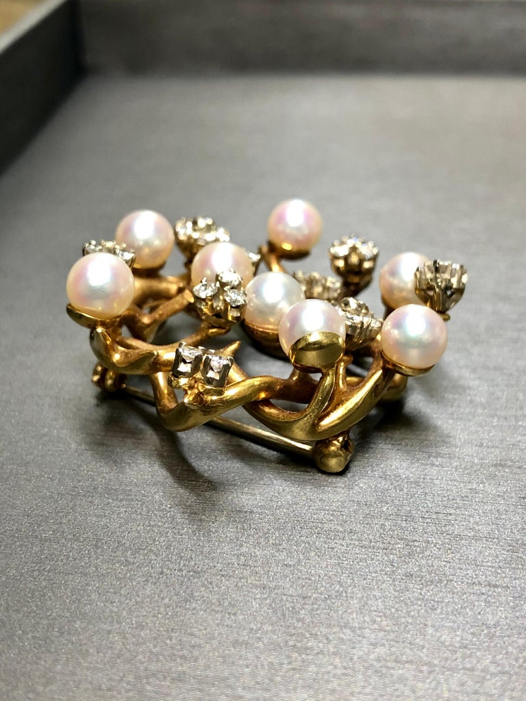Vintage Tiffany and Co 18K Diamond Pearl Tree Branch Brooch Pin Pendant ...