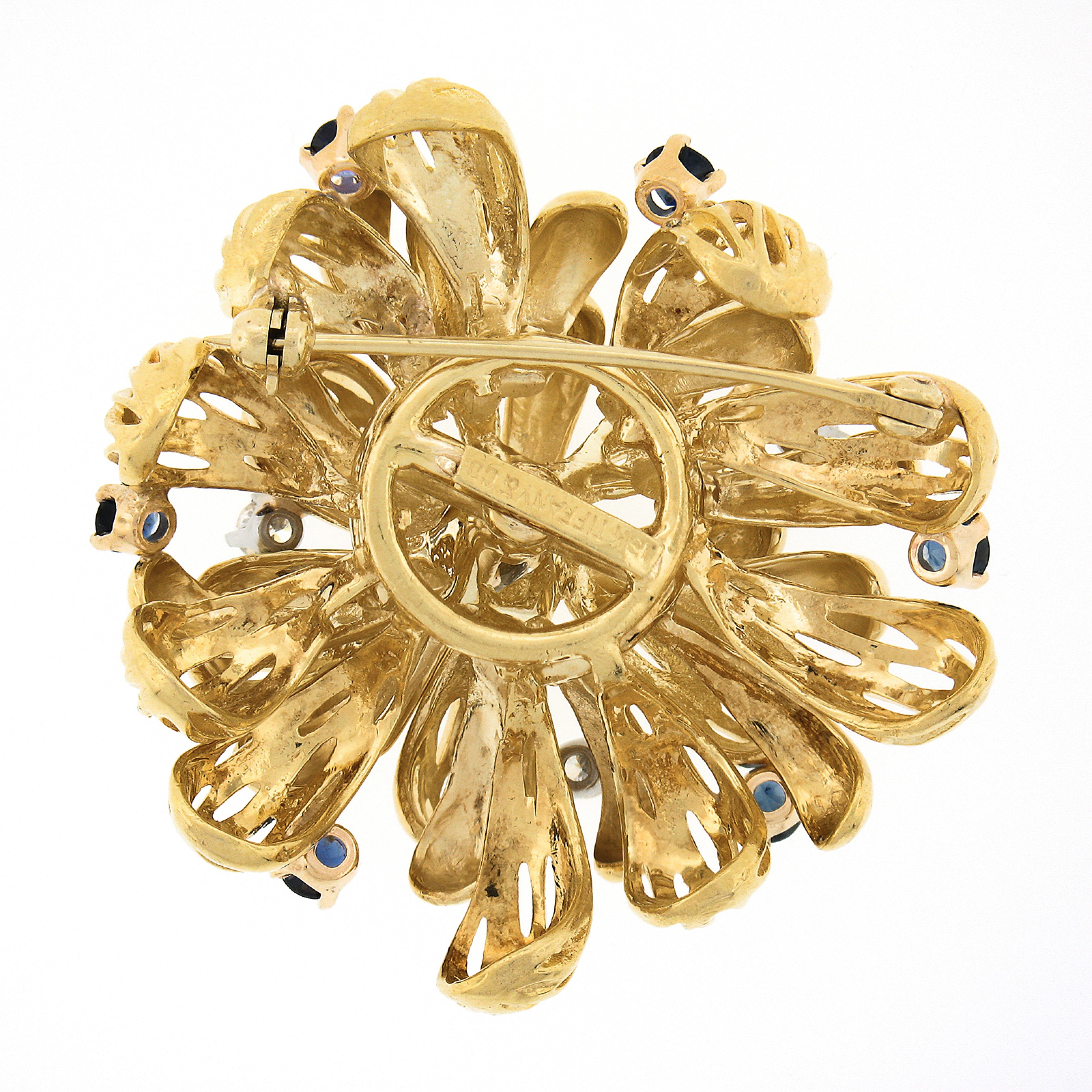 Vintage Tiffany and Co 18K Gold Diamond Sapphire Open Work Spray Flower Pin Brooch at 1stDibs ...